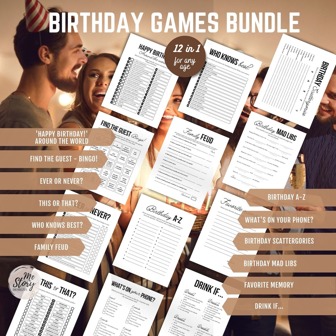 Birthday Party Games Bundle for Men or Women at ANY AGE | 12 Pack ...