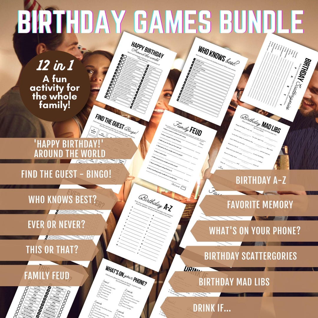 Birthday Party Games Bundle | 12 Printable Family Activities (PDF ...