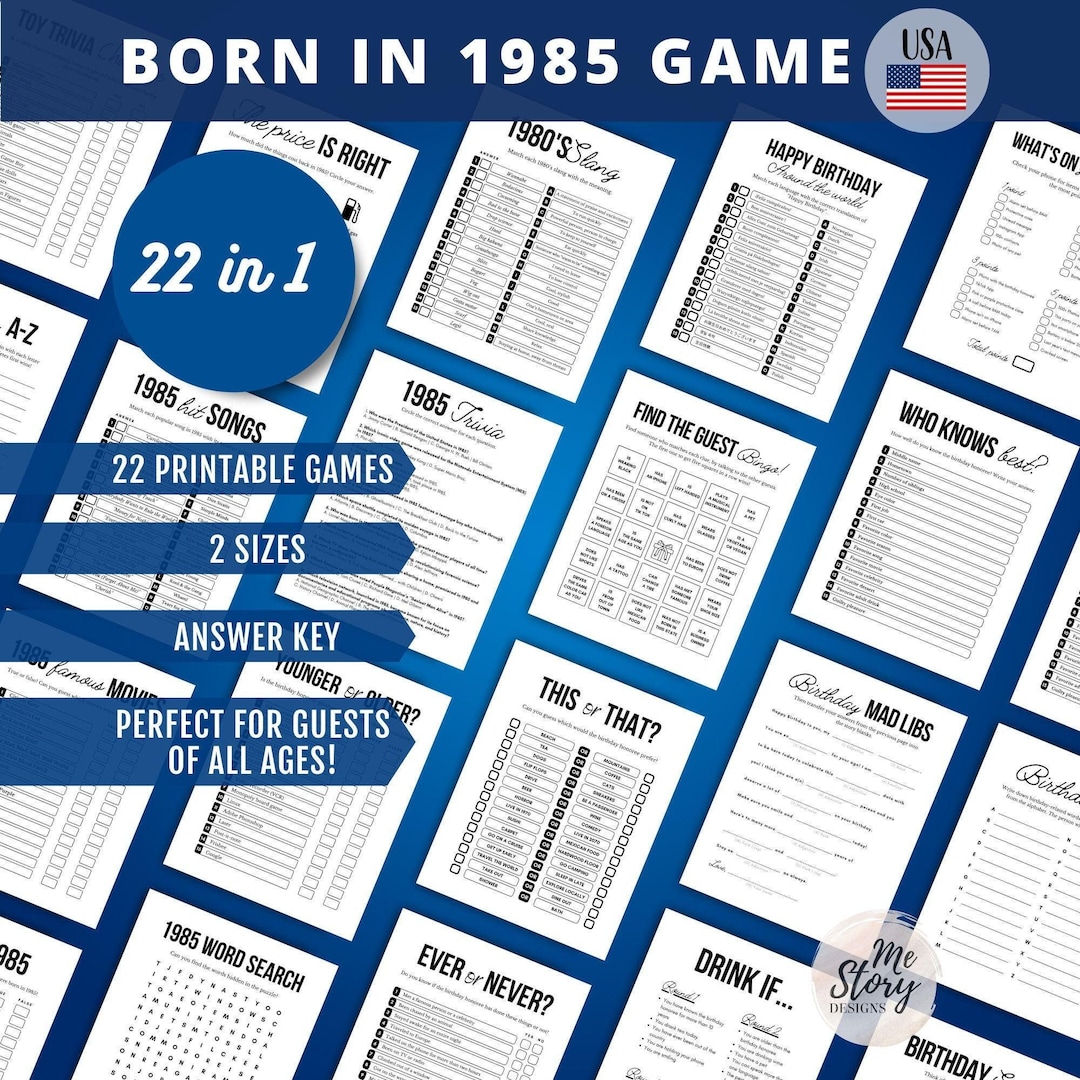 40th Birthday Games, Born in 1985 GAME, 1985 Trivia Game, 1985 Quiz, 22 ...