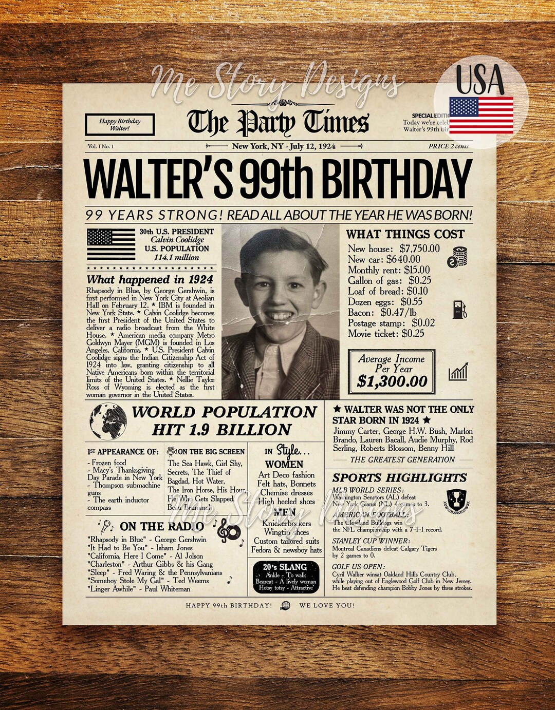 99th Birthday Newspaper Poster Sign 99th Birthday Gift - Etsy UK