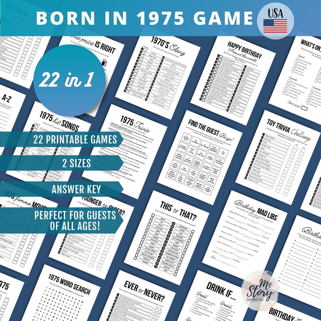 50th Birthday Games, Born in 1975 GAME, 1975 Trivia Game, 1975 Quiz, 22 ...