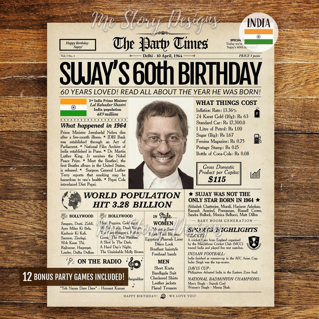 INDIA Birthday Newspaper Poster INDIAN 30th 40th 50th 60th 70th ...