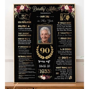 90th Birthday Poster Sign Flowers 90th Birthday Gift for - Etsy