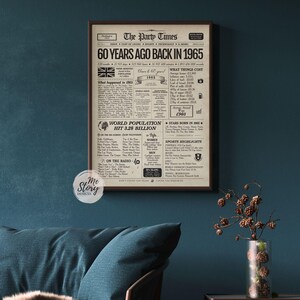 60th Birthday Gift for Men or Women, 1965 Newspaper Sign, Back in 1965 ...