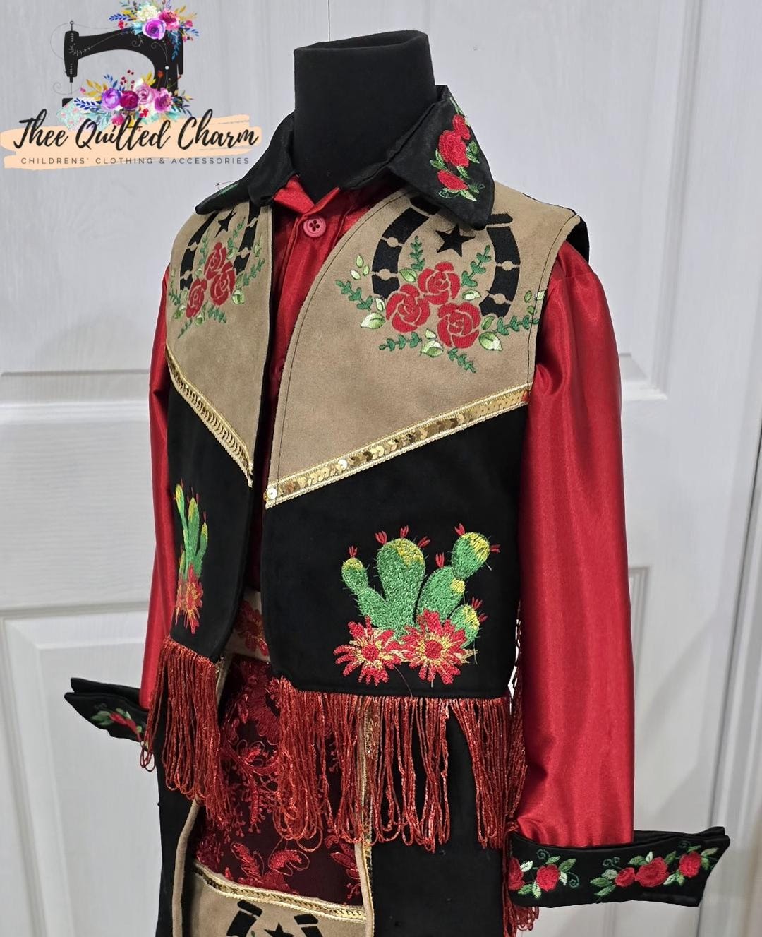 Girls' Western Show Outfit: Embroidered Faux Suede Vest, Red Fringe - Etsy