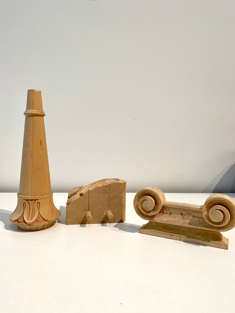 3 Hand Carved and Fluted Wood Pieces for Furniture, Home Decor ...