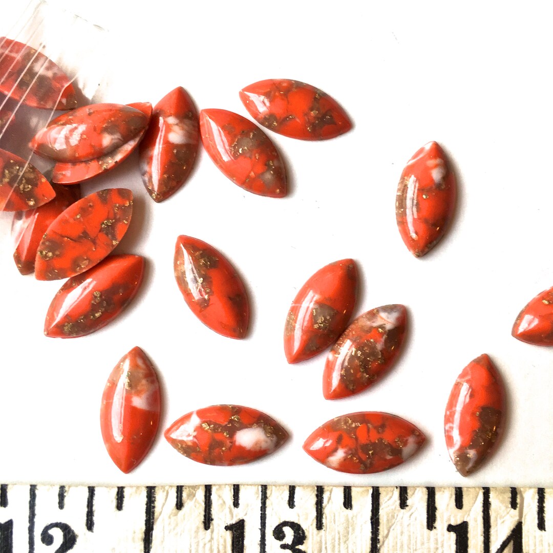 36 Pcs. Vintage ORANGE Matrix Faux Glass Stones- Navette Shape 15 X 7mm ...