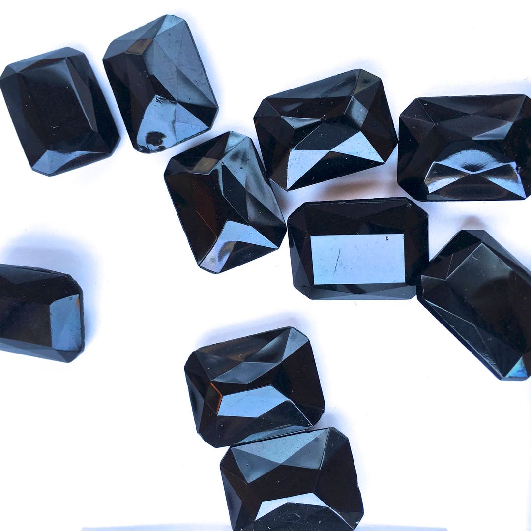 BLACK JET Vintage Czech Glass Crystal Rhinestone Jewel Stones- Octagon ...