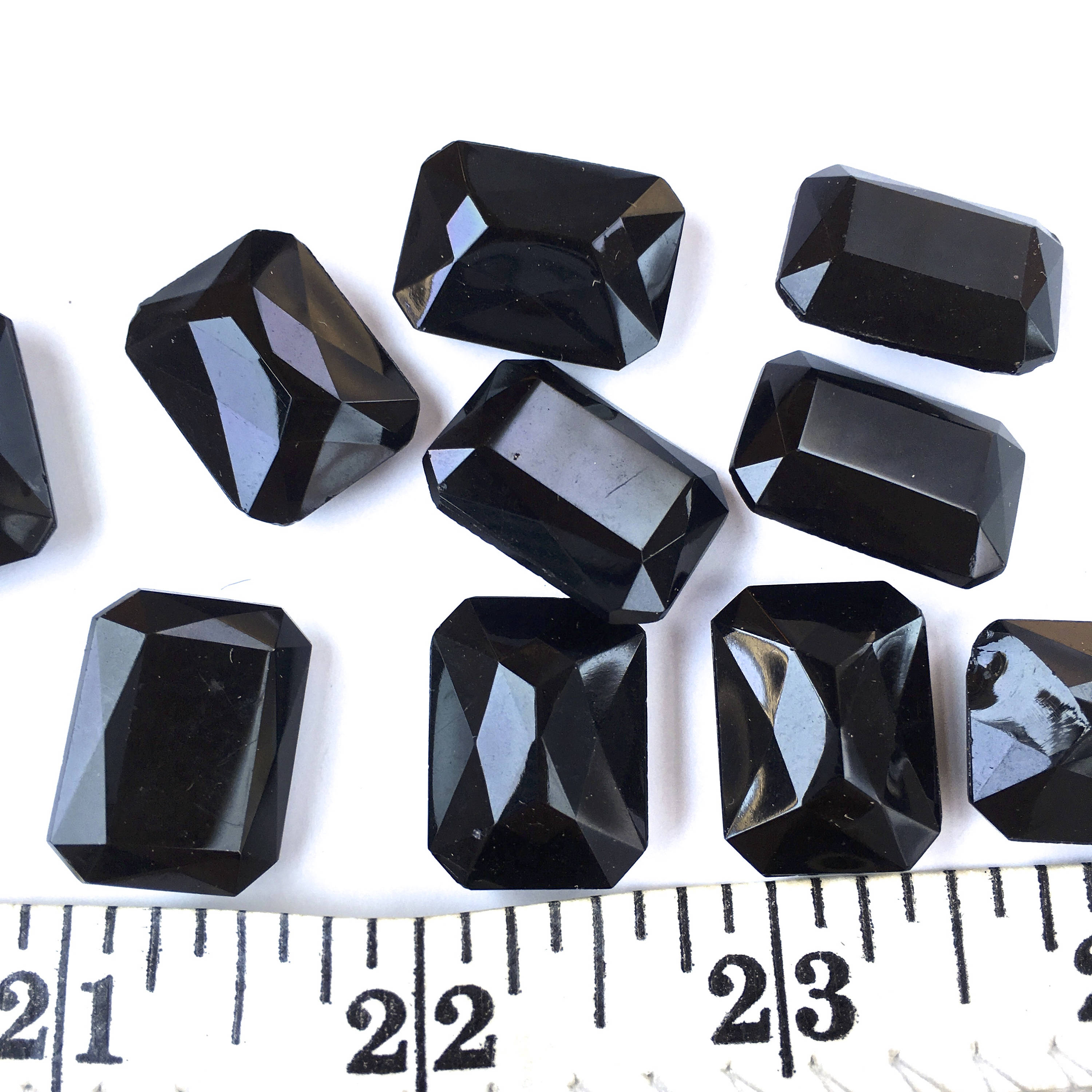 BLACK JET Vintage Czech Glass Crystal Rhinestone Jewel Stones- Octagon ...