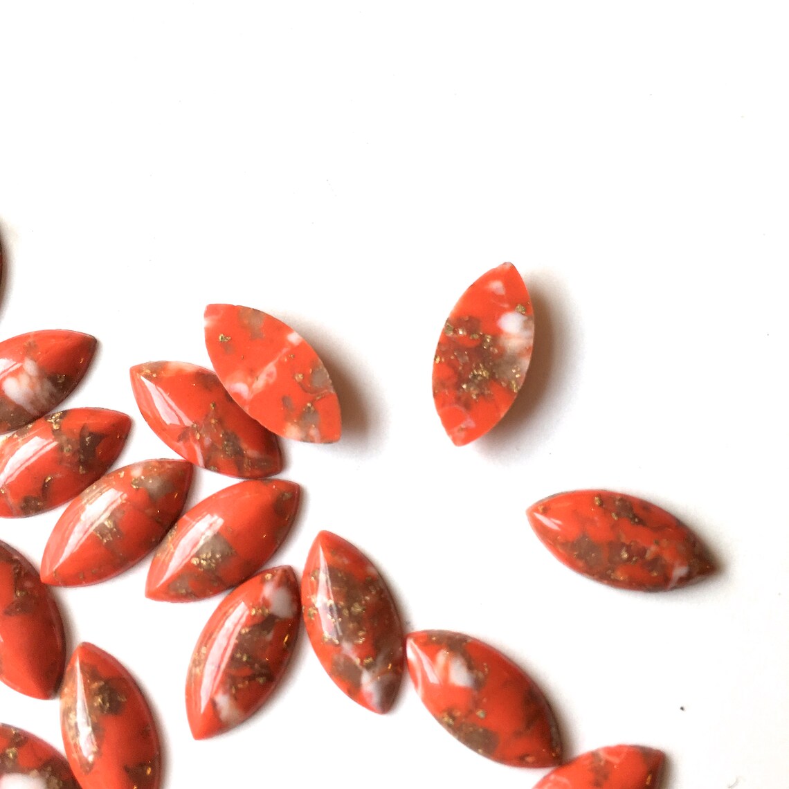 36 Pcs. Vintage ORANGE Matrix Faux Glass Stones- Navette Shape 15 X 7mm ...