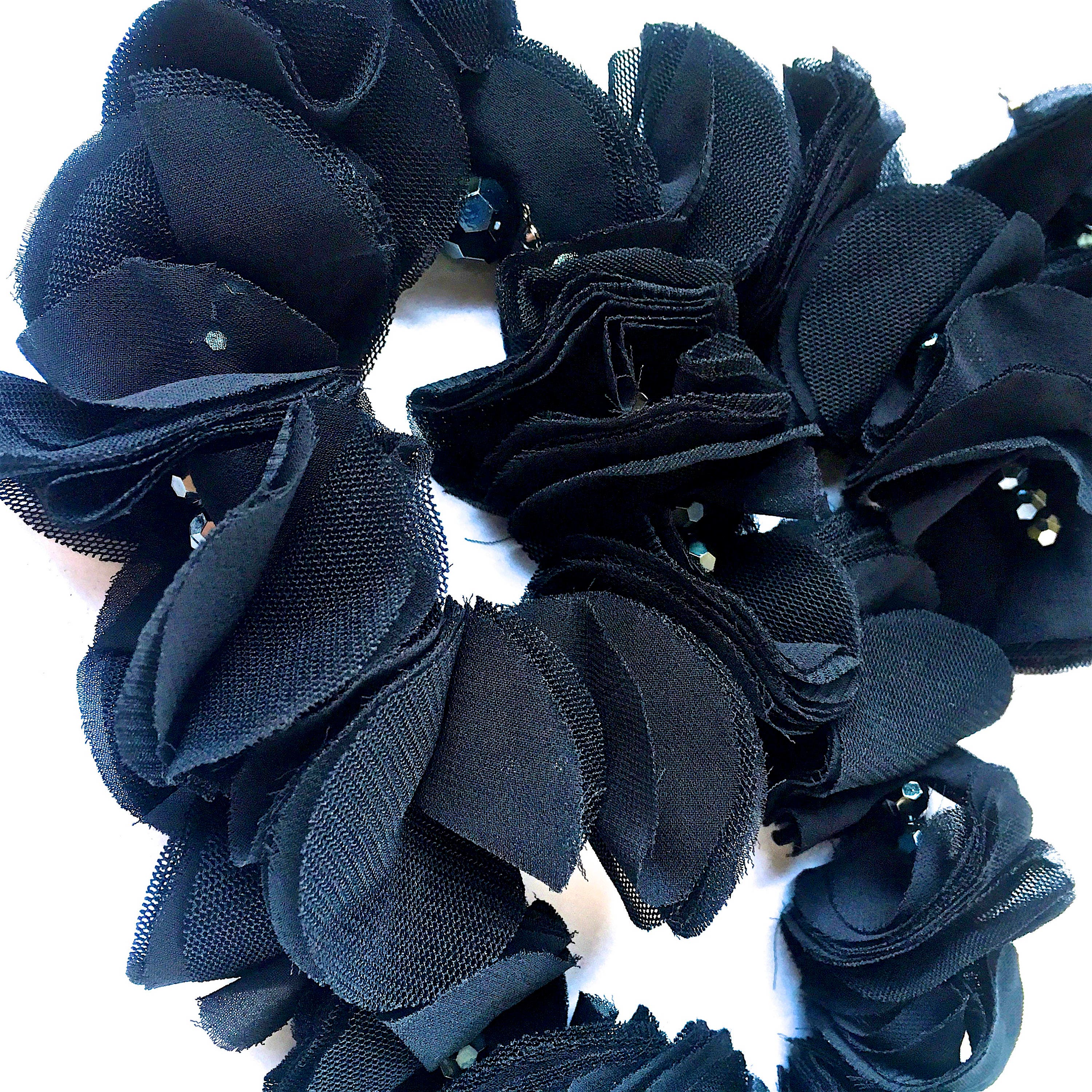 BLACK RUFFLED TRIM Beaded Flower Trim- Black 'organza-like' Flowers ...