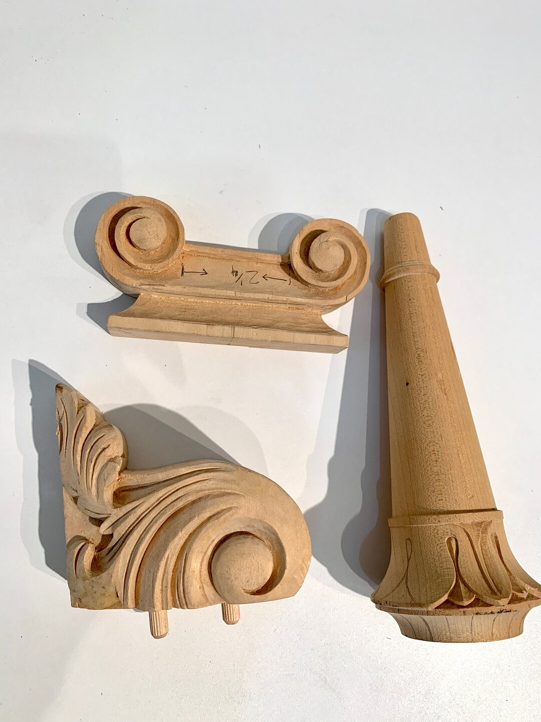 3 Hand Carved and Fluted Wood Pieces for Furniture, Home Decor ...