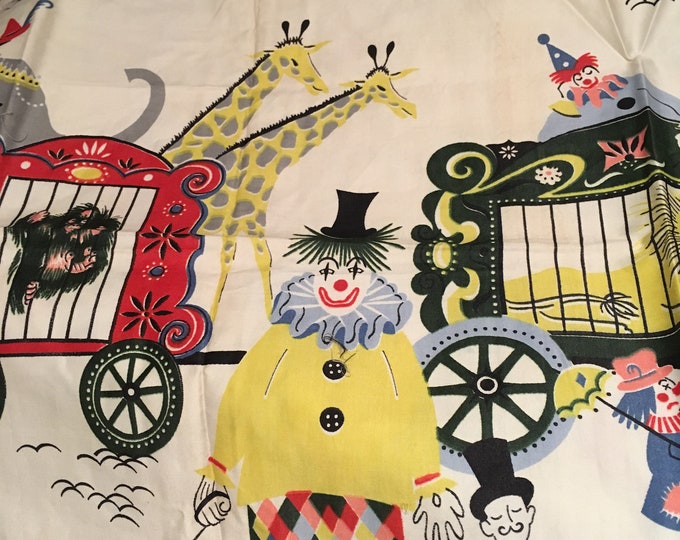 1950's CIRCUS PARADE Theme Children's Fabric/ Circus CLOWN Animal ...