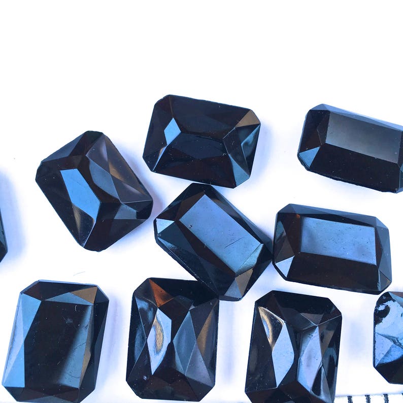 BLACK JET Vintage Czech Glass Crystal Rhinestone Jewel Stones- Octagon ...
