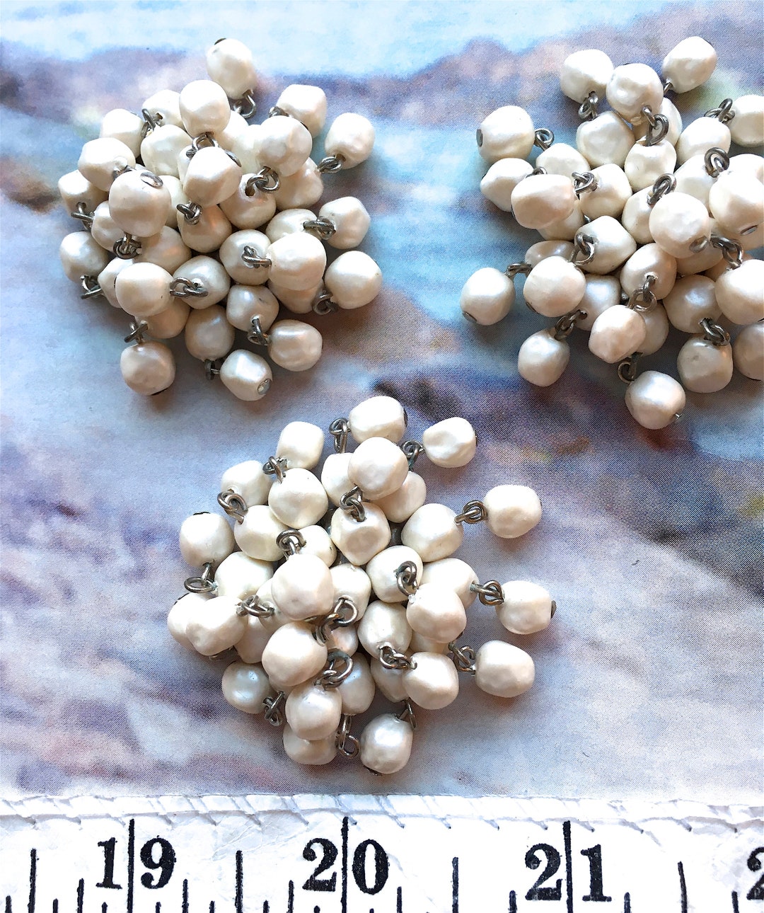 4 Vintage Pearl Clusters/ Lustrous Faux Pearl Beaded Trim/ Bridal ...