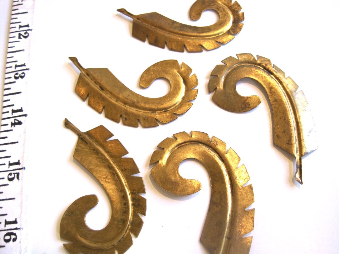 Vintage Stamped Raw Brass Feather Findings: Curled Metal Leaf (2pcs) - Etsy