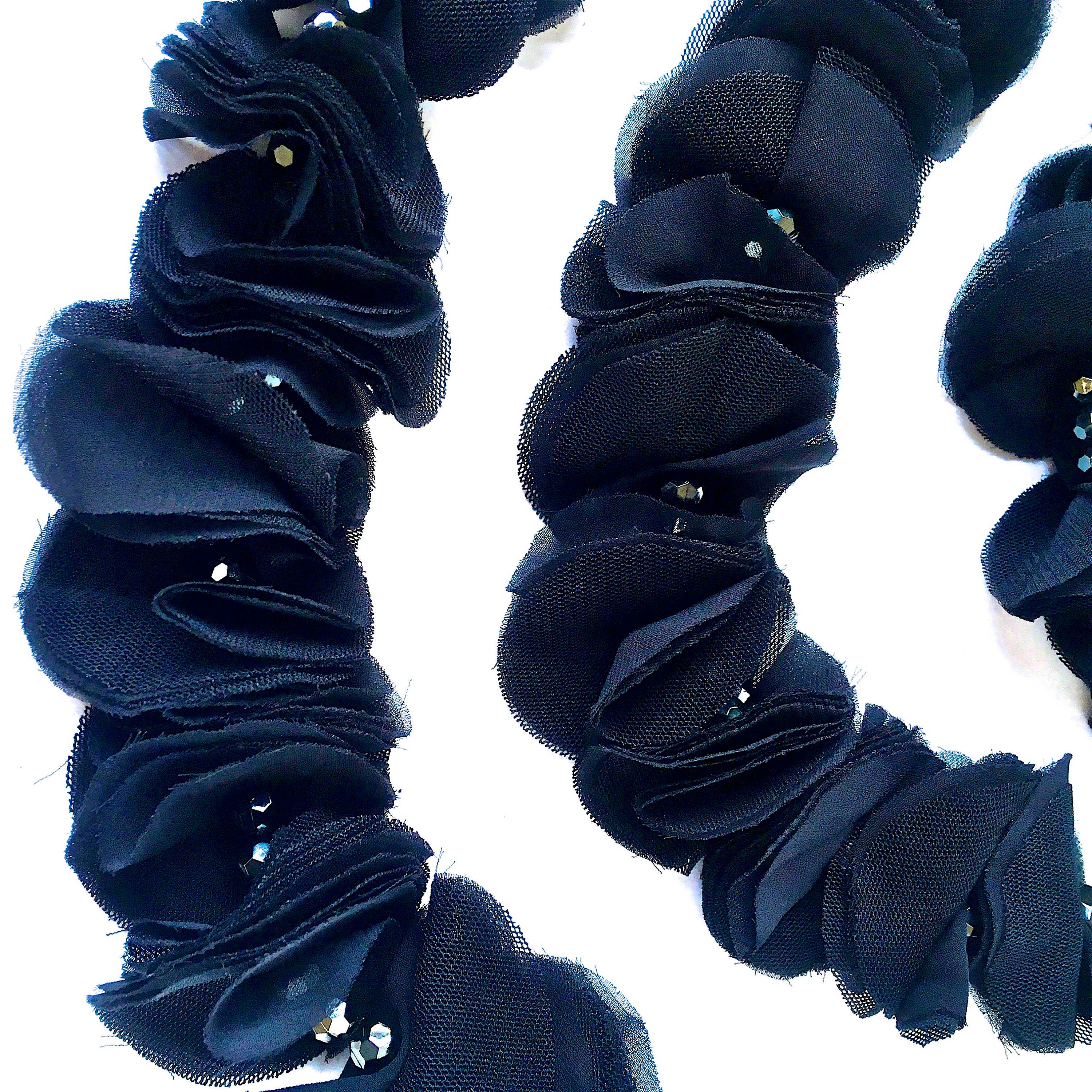 BLACK RUFFLED TRIM Beaded Flower Trim- Black 'organza-like' Flowers ...