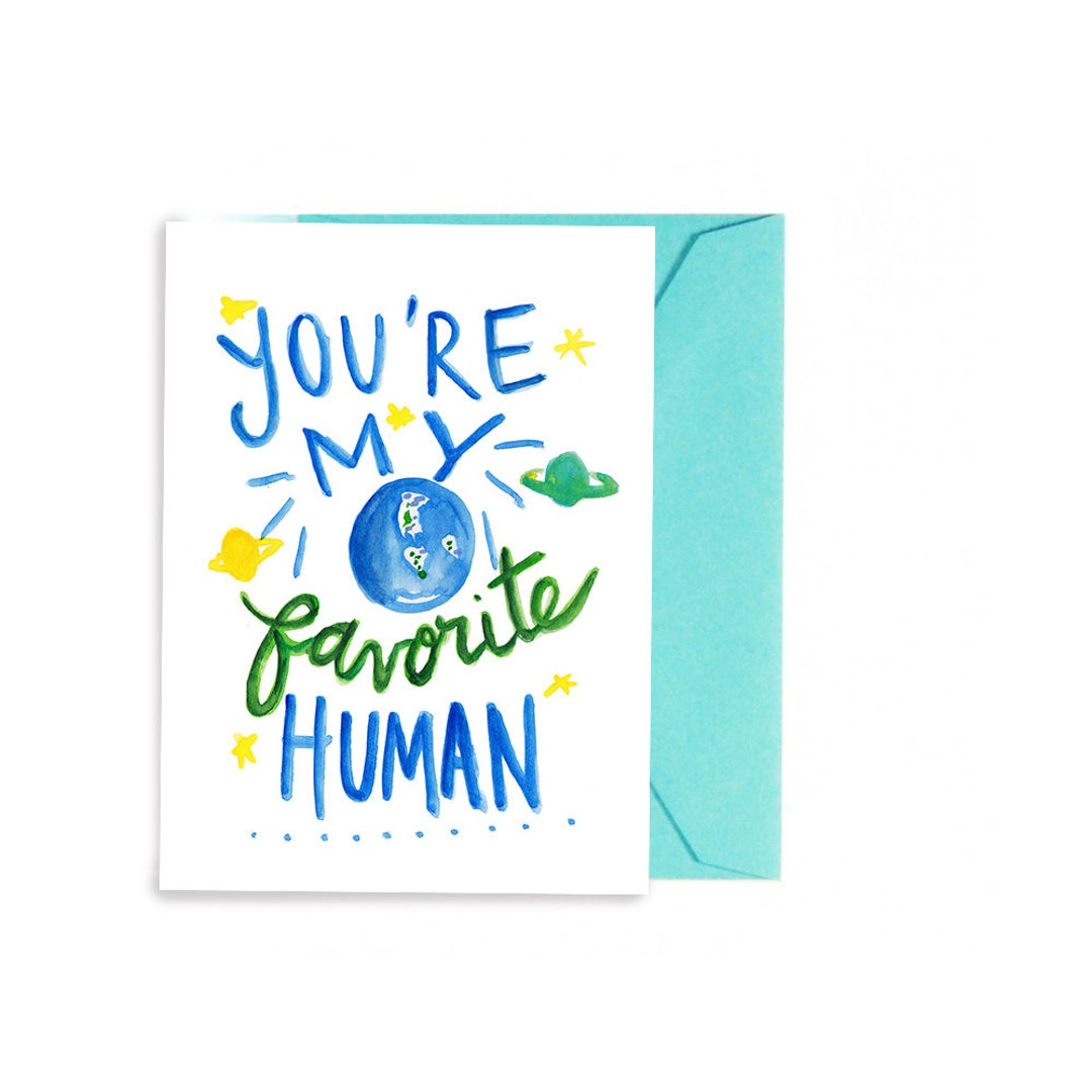 You're My Favorite Human Card, Watercolor Card, Love Card, Best Friend ...