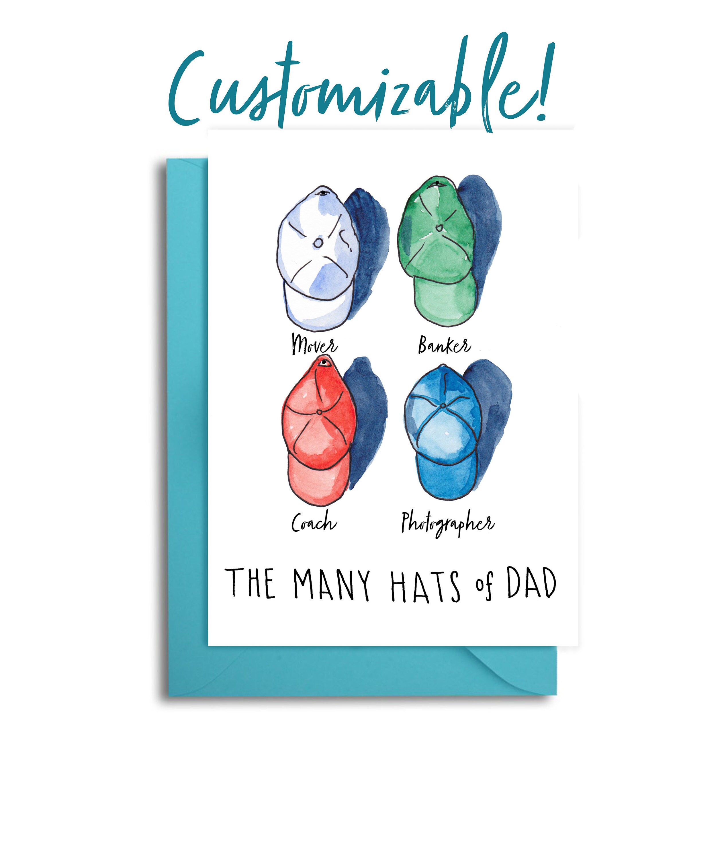 Many Hats of Dad, Father's Day Card, Card for Dad, Thank You Dad ...