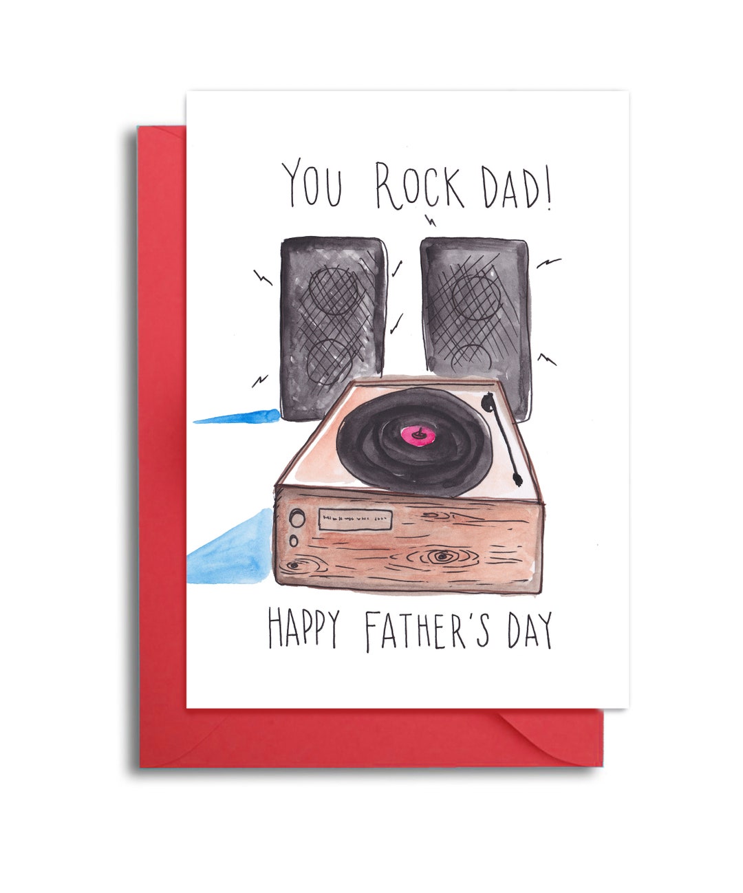 Father's Day Card, You Rock Dad, Record Player Father's Day Card, Cool ...