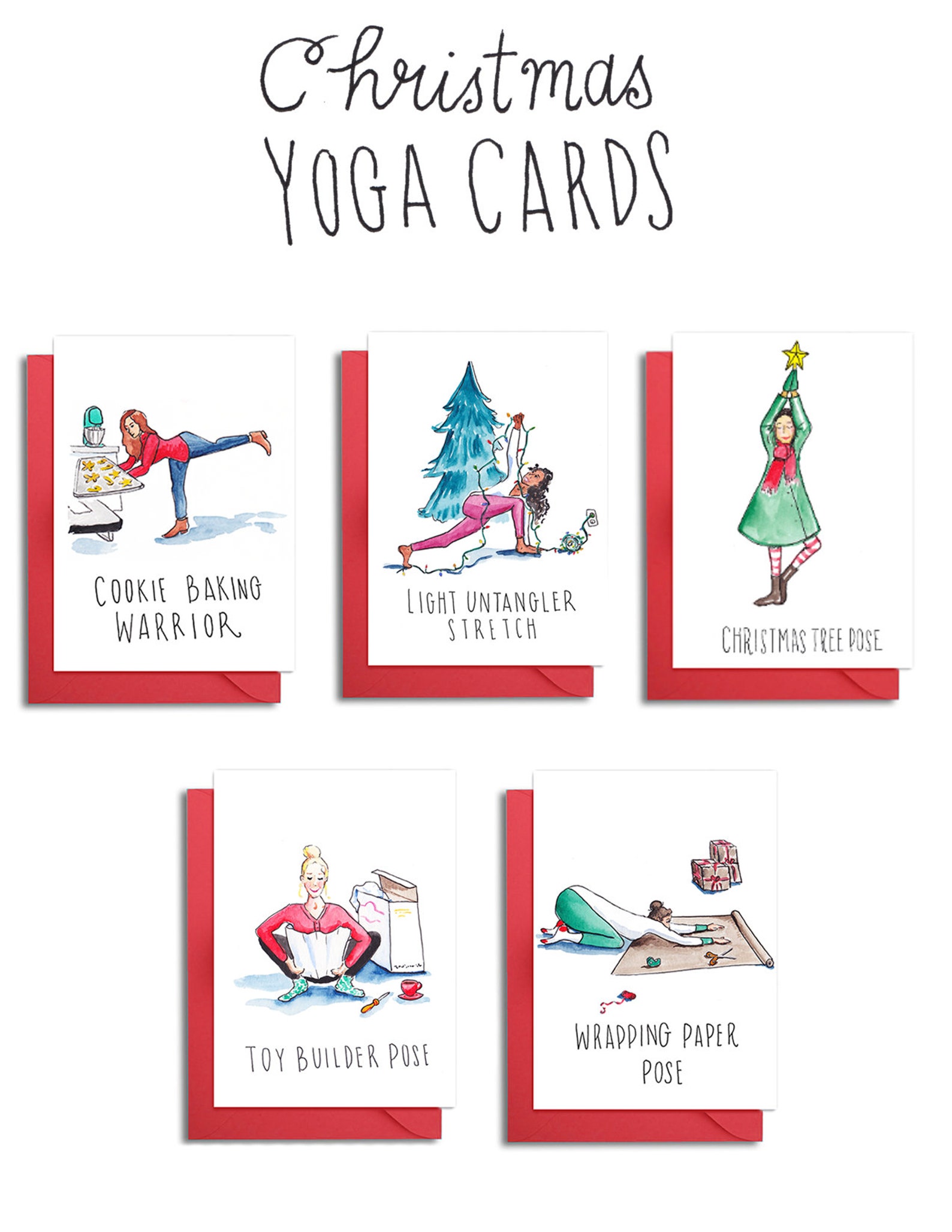 Yoga Themed Christmas Card Tree Pose Cookie Baking Warrior | Etsy