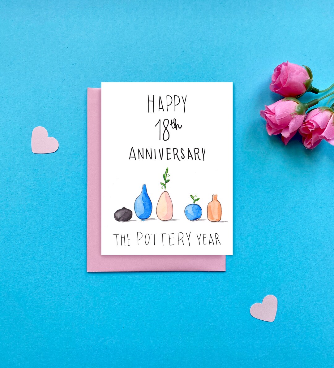 18th Wedding Anniversary Card, Pottery Year Anniversary Gift, Husband ...