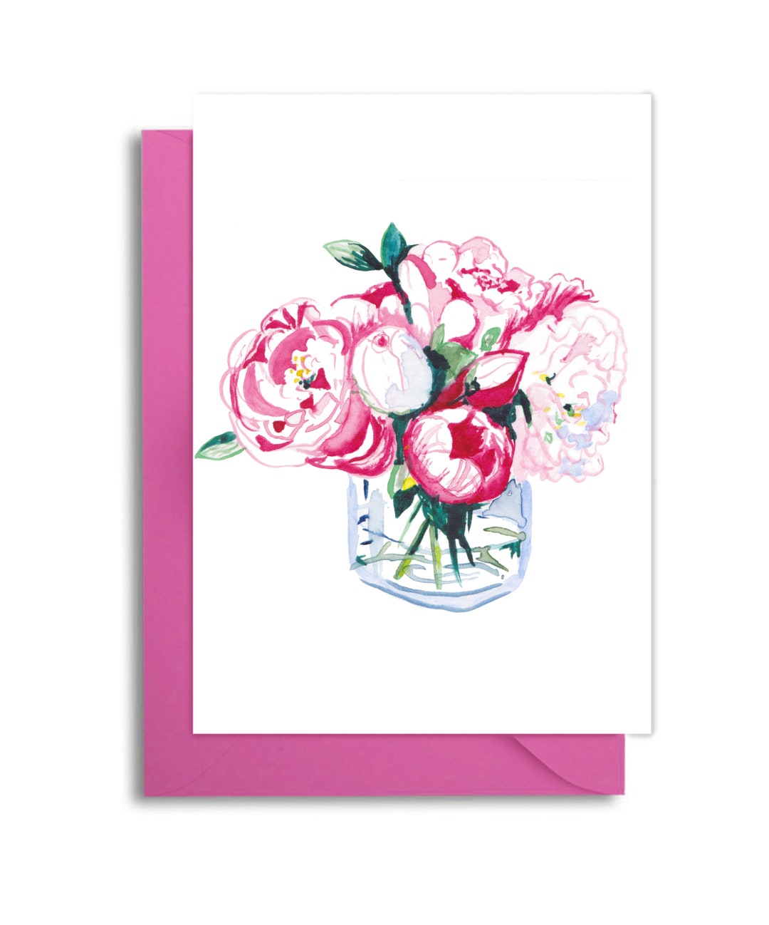 Peonies Card, Pink Peonies Card, Mother's Day Bouquet Card, Peonies ...