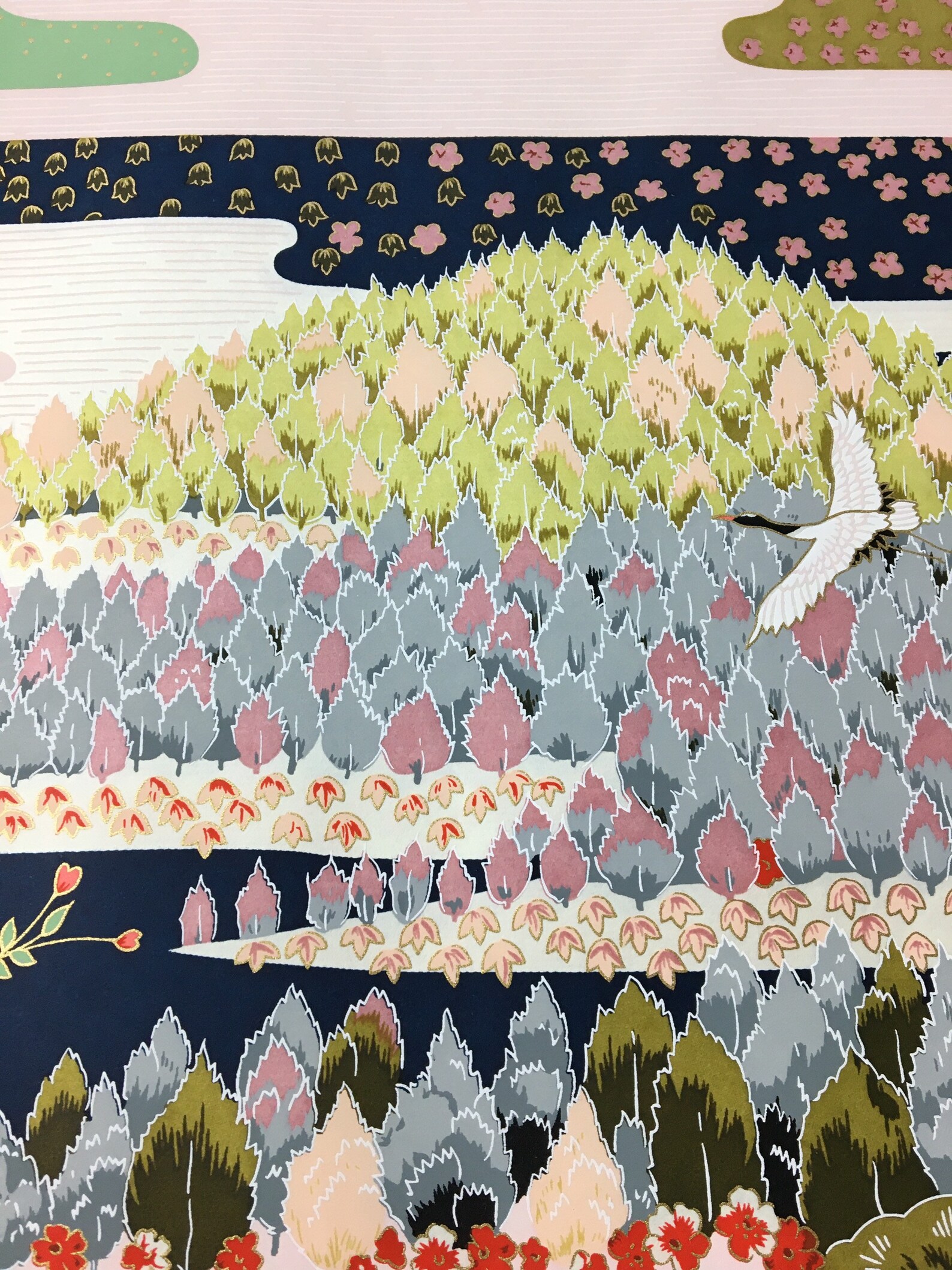 Japanese Print - Hand Silk Screen Printed Sogara Yuzen - 95 Cm Wide 63 ...