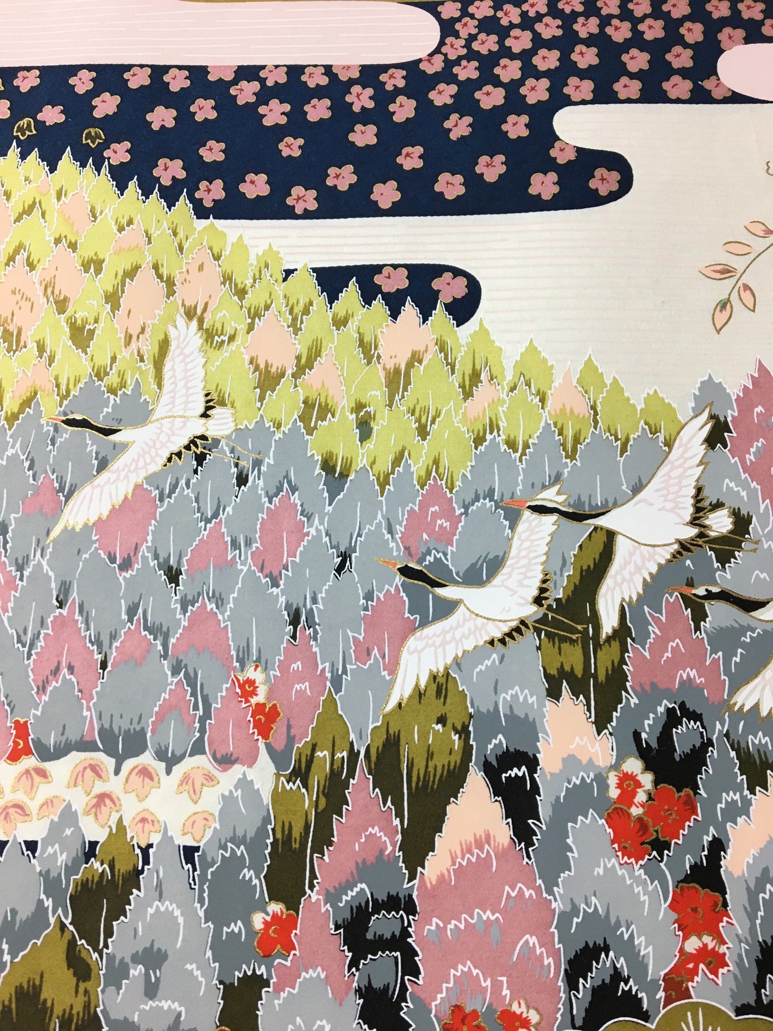 Japanese Print - Hand Silk Screen Printed Sogara Yuzen - 95 Cm Wide 63 ...