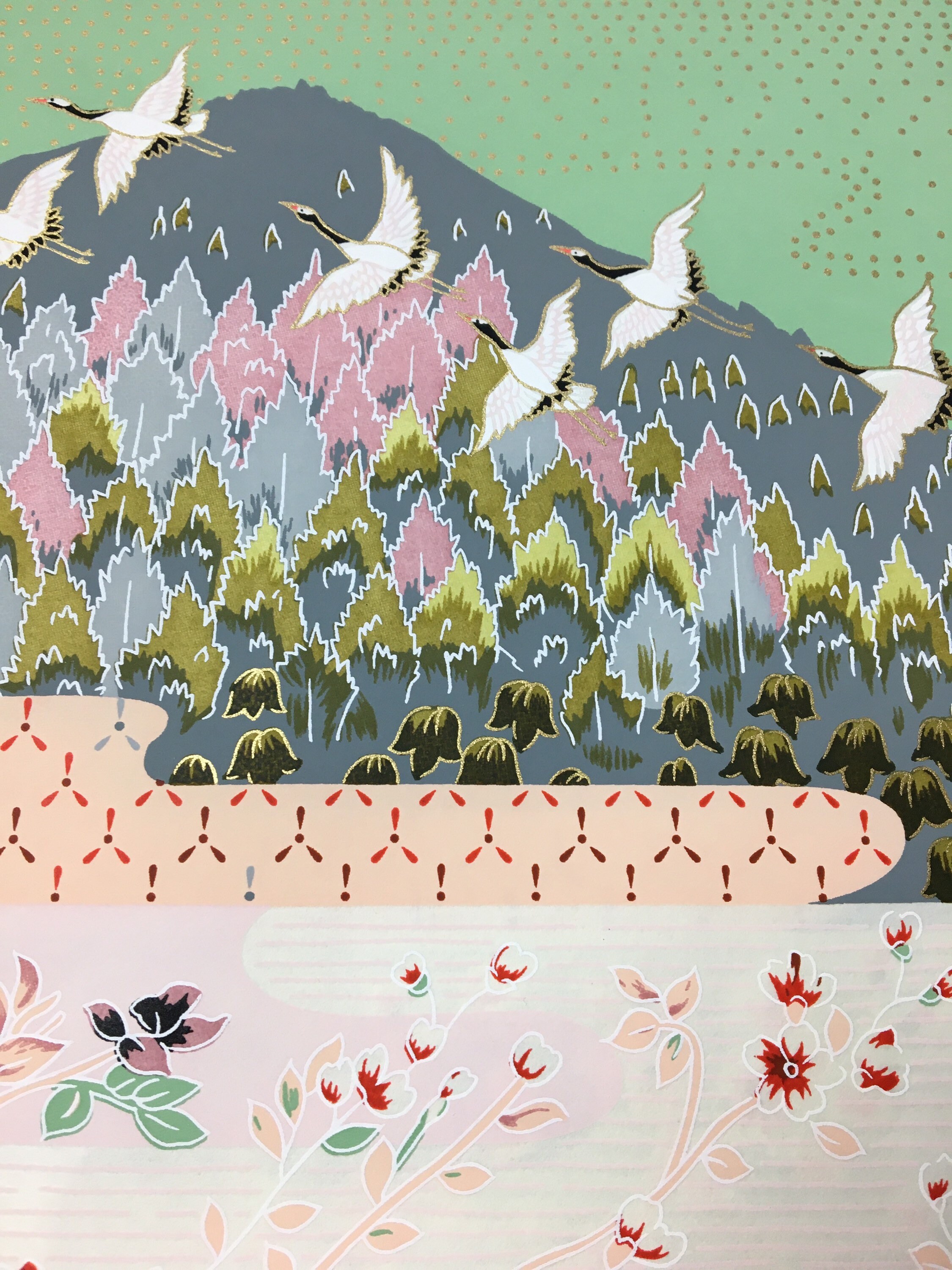 Japanese Print - Hand Silk Screen Printed Sogara Yuzen - 95 Cm Wide 63 ...