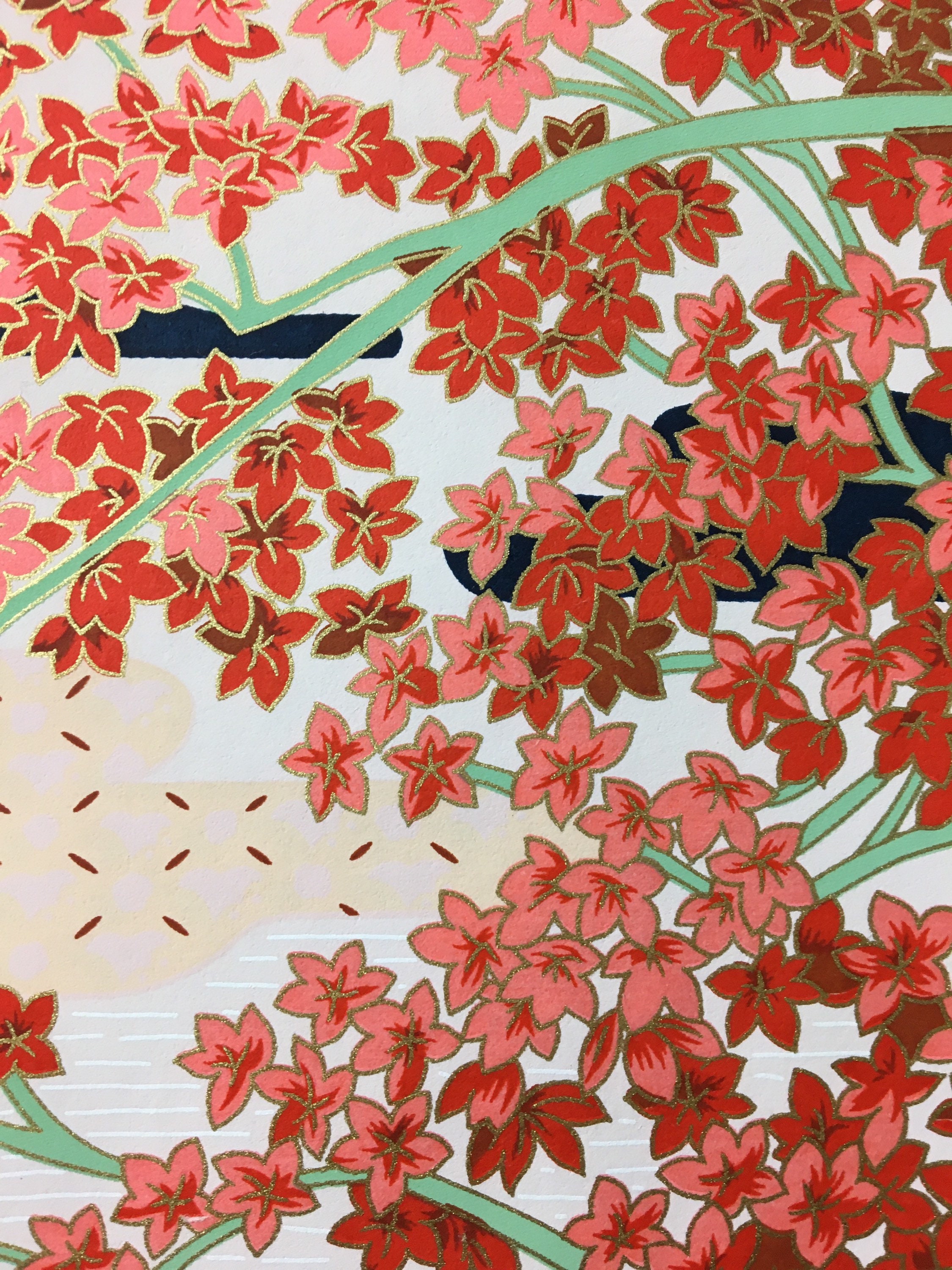 Japanese Print - Hand Silk Screen Printed Sogara Yuzen - 95 Cm Wide 63 ...