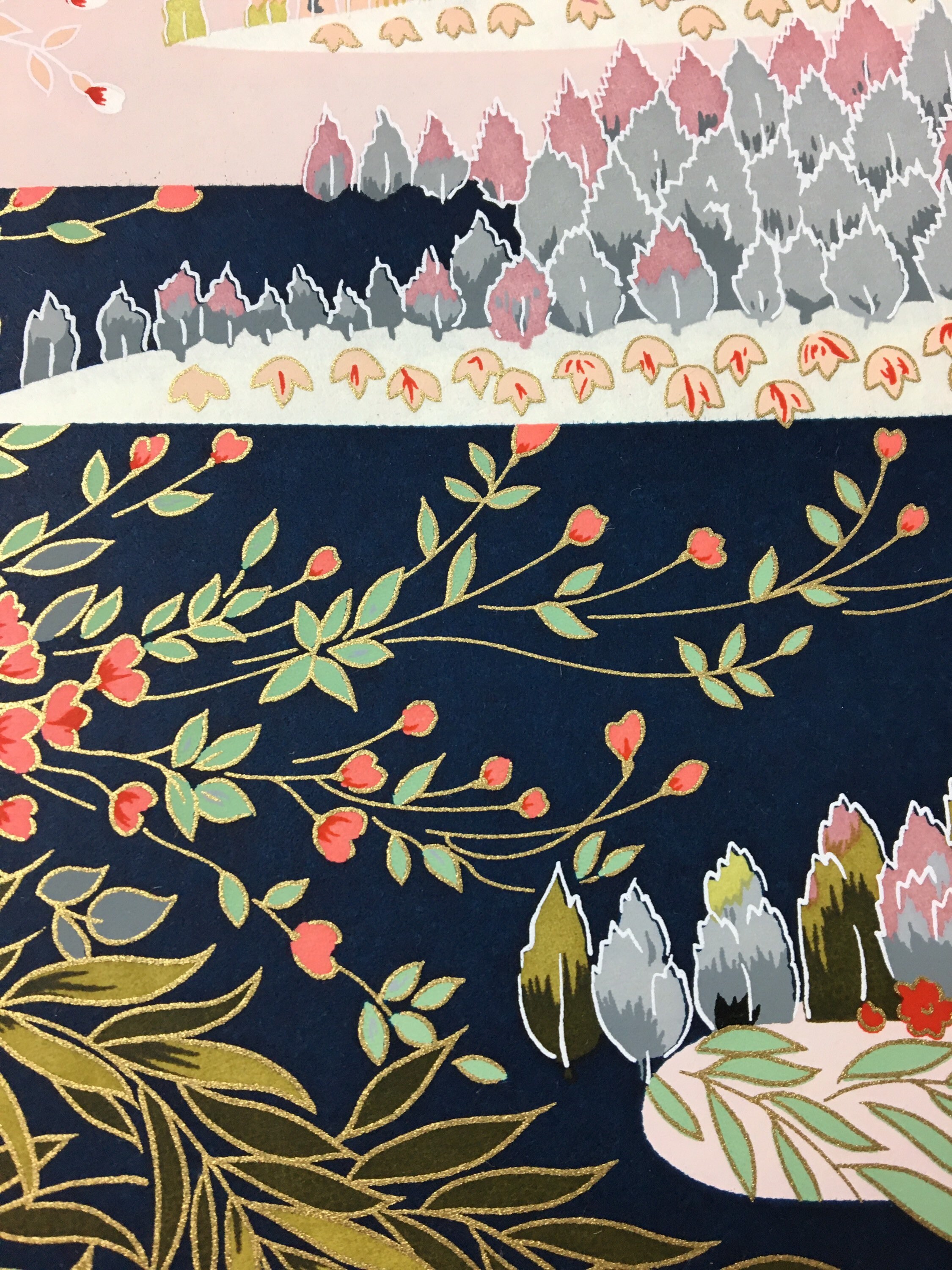 Japanese Print - Hand Silk Screen Printed Sogara Yuzen - 95 Cm Wide 63 ...