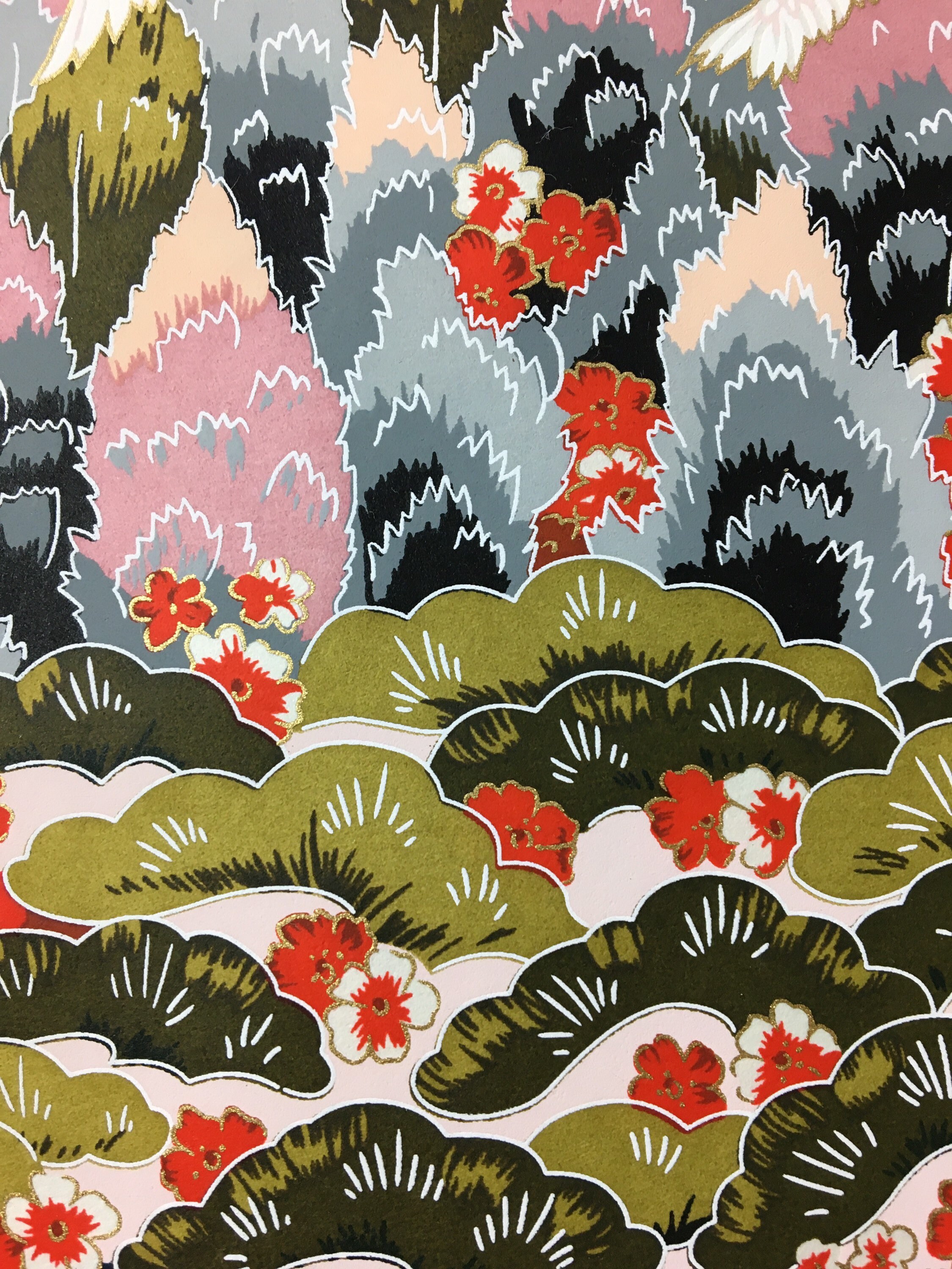Japanese Print - Hand Silk Screen Printed Sogara Yuzen - 95 Cm Wide 63 ...