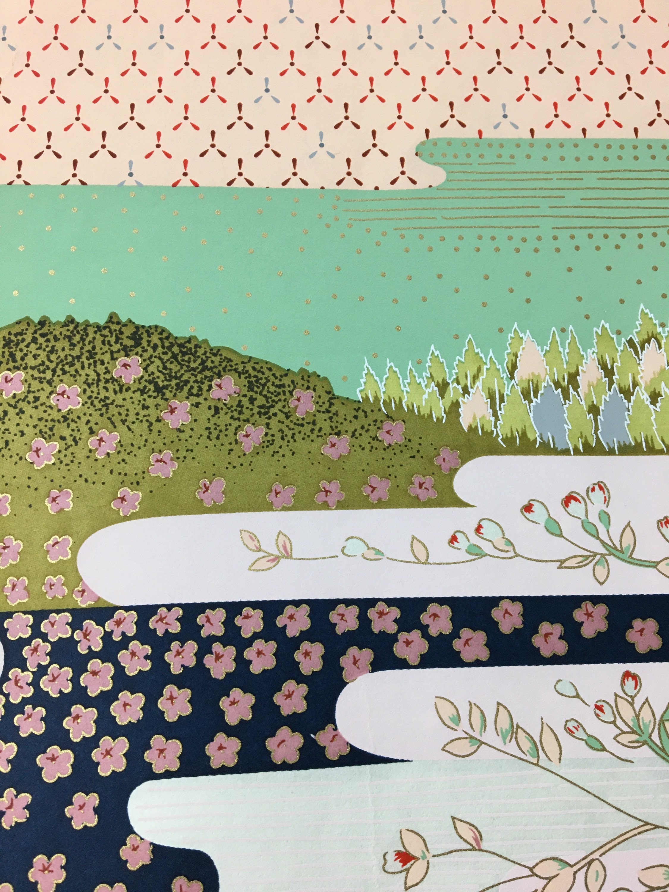 Japanese Print - Hand Silk Screen Printed Sogara Yuzen - 95 Cm Wide 63 ...