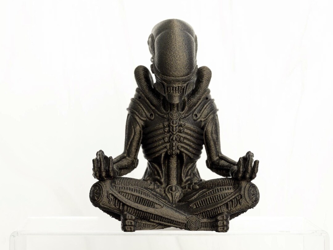 Meditating Alien Statue • 3D Printed Zen Space Creature • Sci-fi Desk ...