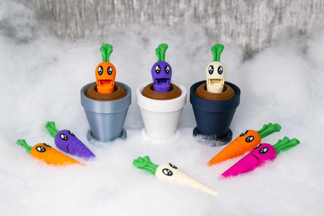 Carrot Fidget Toy With Pot – Cute 3D Printed Sensory Desk Toy | Kawaii ...