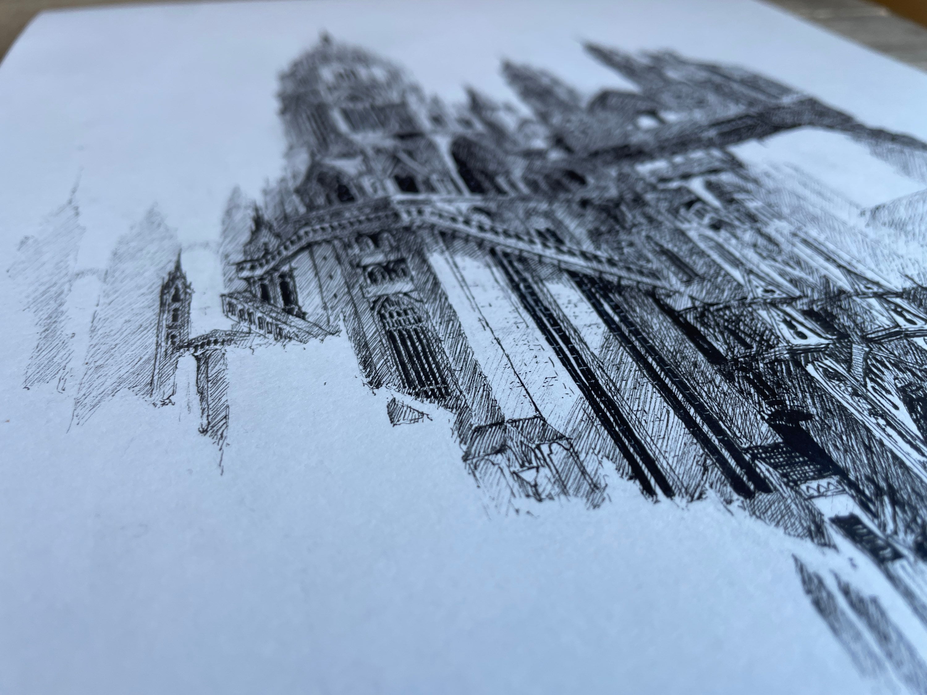 Into a Gothic City Original Pen and Ink Drawing of a Gothic Cathedral ...