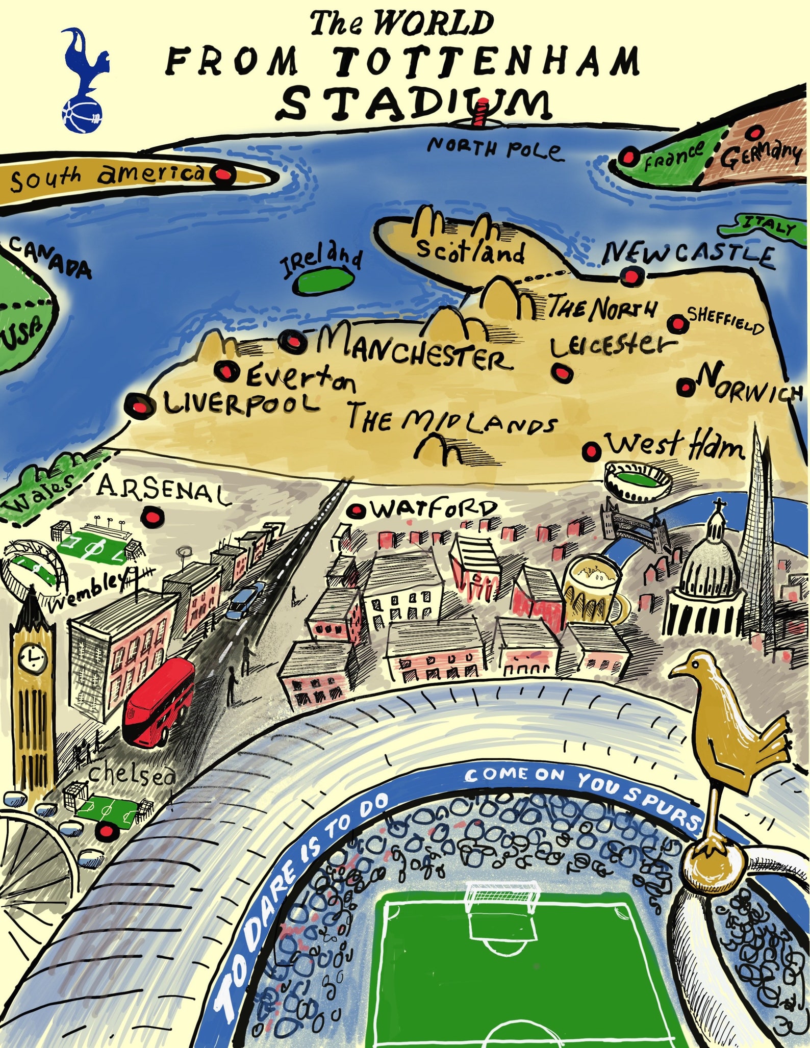 Tottenham Hotspurs Map Collectors football print Premier | Etsy