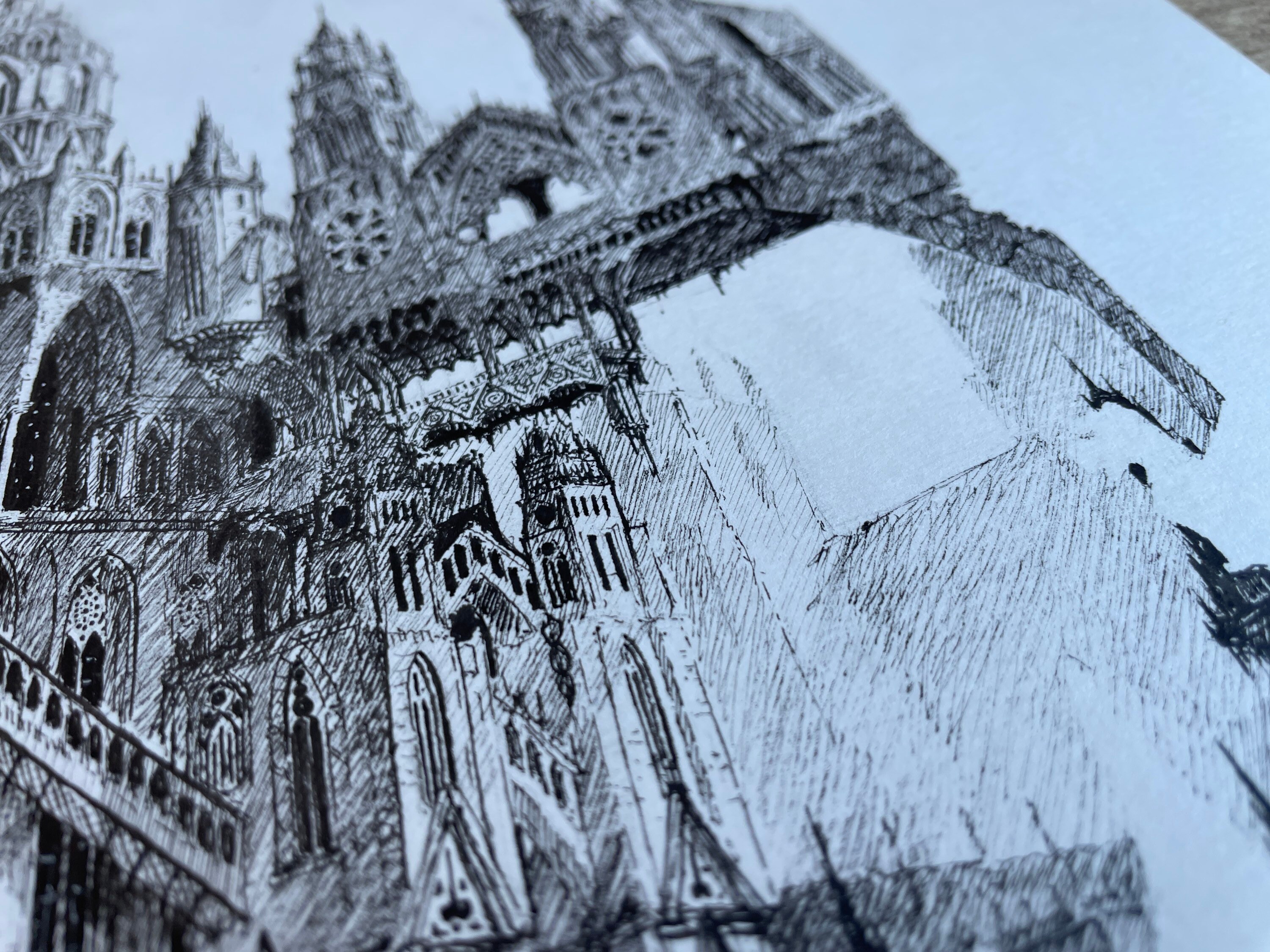 Into a Gothic City Original Pen and Ink Drawing of a Gothic Cathedral ...
