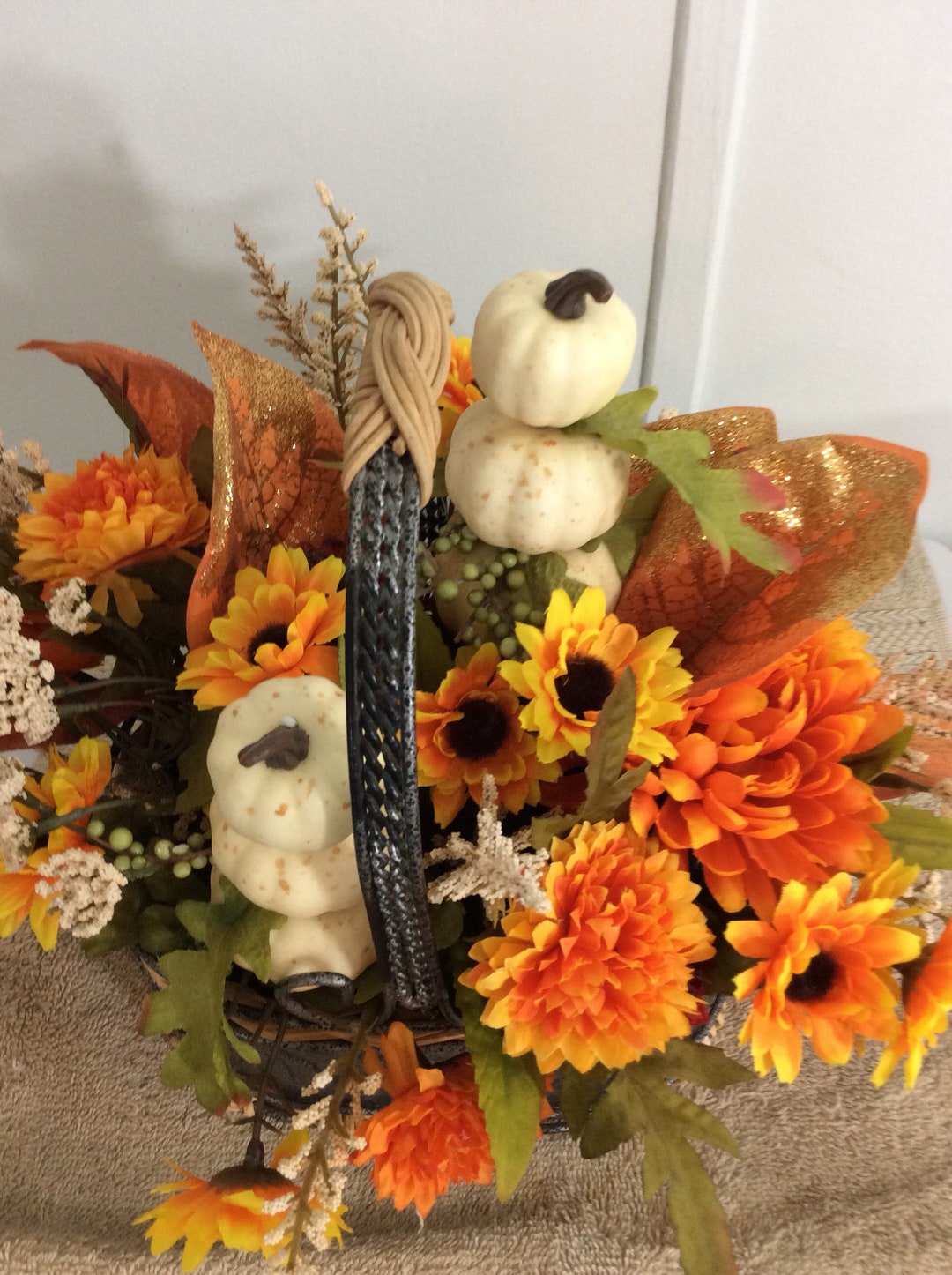Fall Silk Arrangement in Metal & Wicker Basket Table Arrangement - Etsy