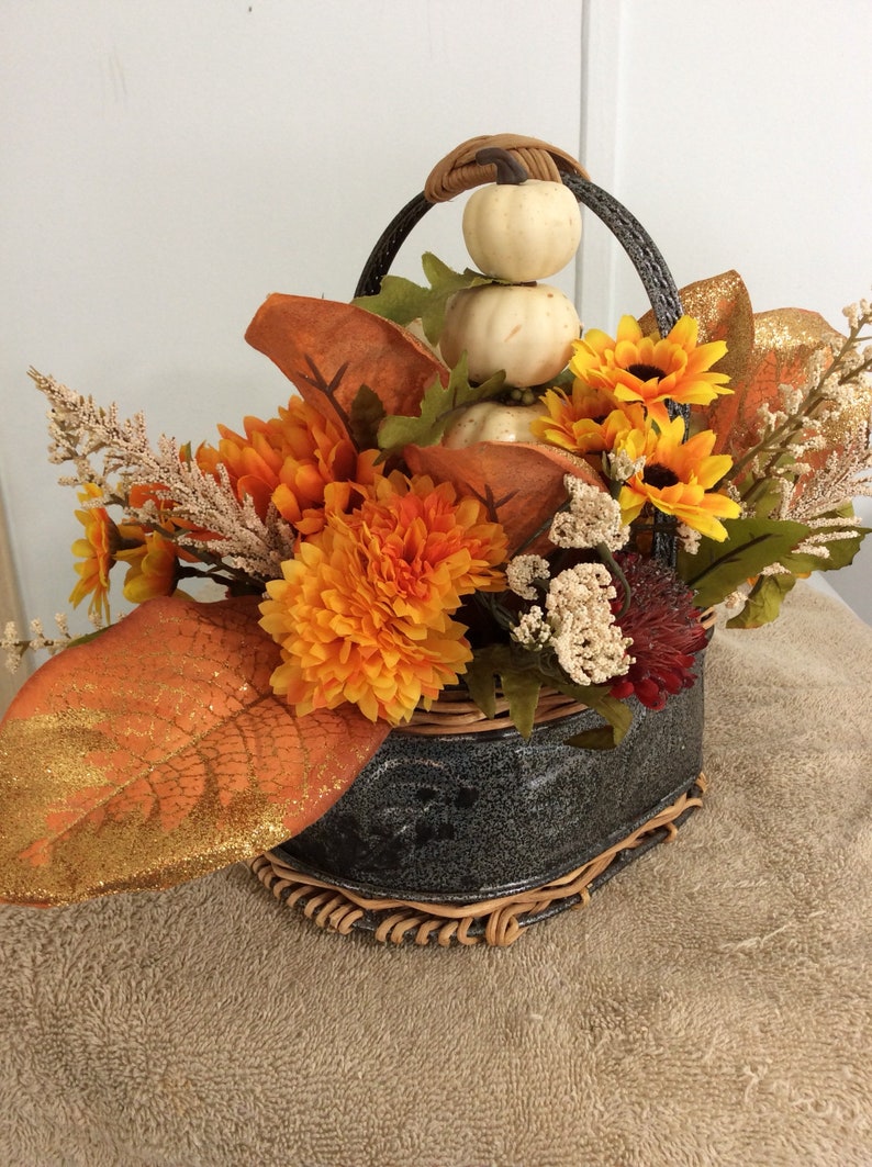 Fall Silk Arrangement in Metal & Wicker Basket Table Arrangement - Etsy