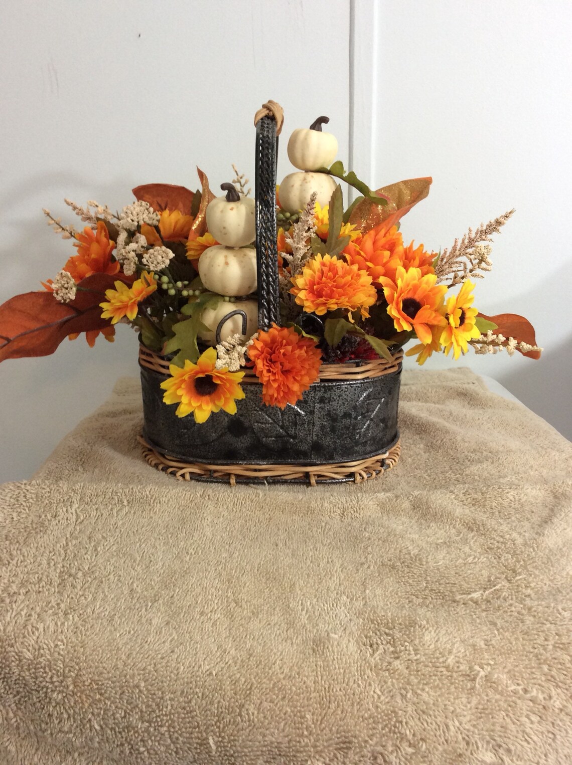 Fall Silk Arrangement in Metal & Wicker Basket Table Arrangement - Etsy