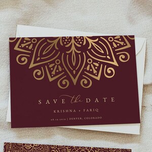 KRISHNA Mandala Save the Date Template, Burgundy Save the Date ...