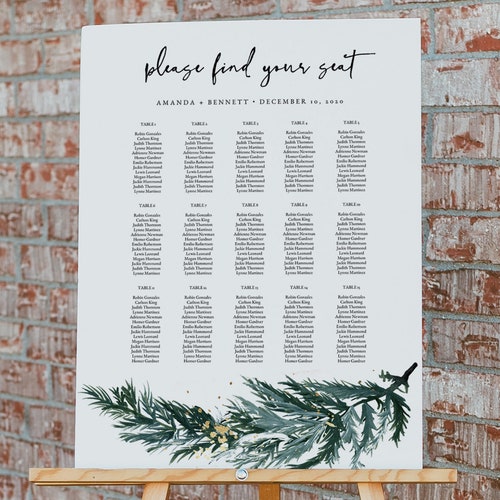 Pine Tree Seating Chart Template Woodland Forest Alphabetical - Etsy