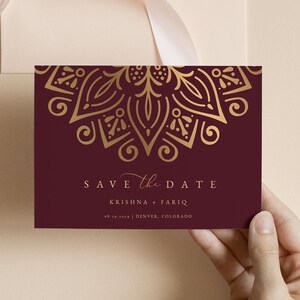 KRISHNA Mandala Save the Date Template, Burgundy Save the Date ...