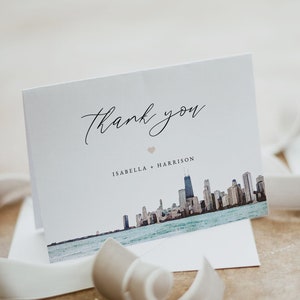 CHICAGO Thank You Card Template, Watercolor Chicago Thank You Card ...