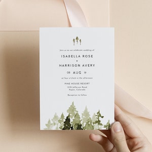 JENNA Pine Tree Wedding Invitation Template, Pine Wedding Invitation, Forest Wedding Invitation ...