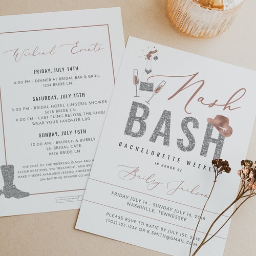 Nash Bash Bachelorette Party Invitation Nashville Bridal - Etsy