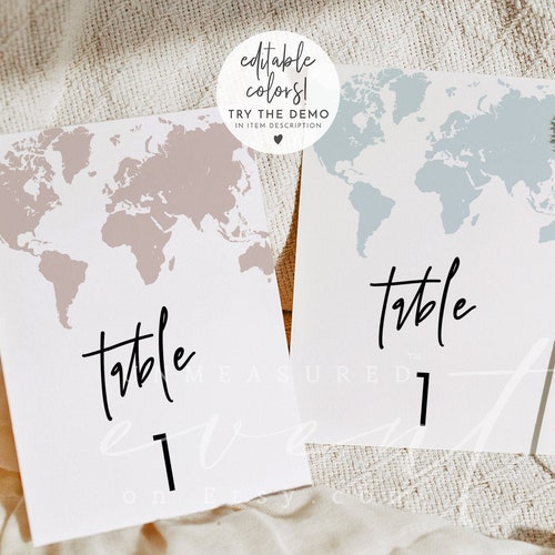 Destination Wedding Table Numbers Template Travel Wedding - Etsy