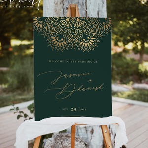 Mandala Wedding Welcome Sign Template, Emerald Green Welcome Sign ...
